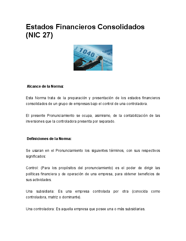 (DOC) Estados Financieros Consolidados (NIC 27) Alcance de la Norma