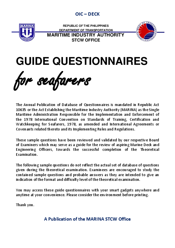 (PDF) OIC – DECK MARITIME INDUSTRY AUTHORITY STCW OFFICE GUIDE ...