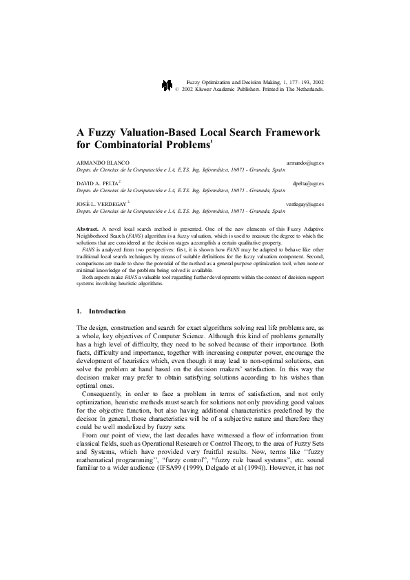 (PDF) A Fuzzy Valuation-Based Local Search Framework for Combinatorial Problems