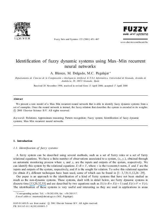Pdf Identification Of Fuzzy Dynamic Systems Using Max Min Recurrent Neural Networks