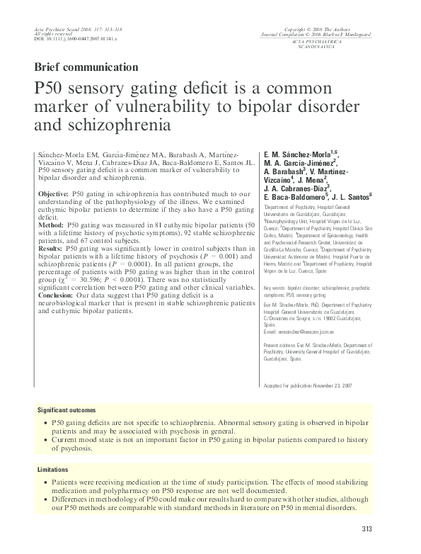 (PDF) P50 sensory gating deficit is a common marker of vulnerability to ...