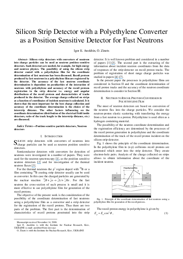 (PDF) Silicon strip detector with a polyethylene converter as a ...