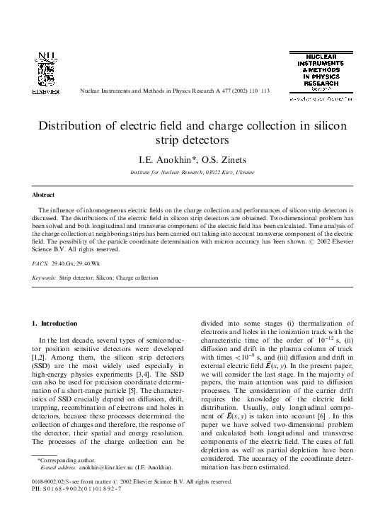 (PDF) Distribution of electric field and charge collection in silicon ...