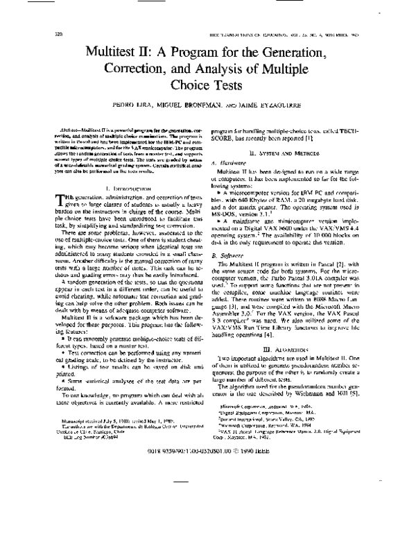 (PDF) MULTITEST II: a program for the generation, correction, and ...