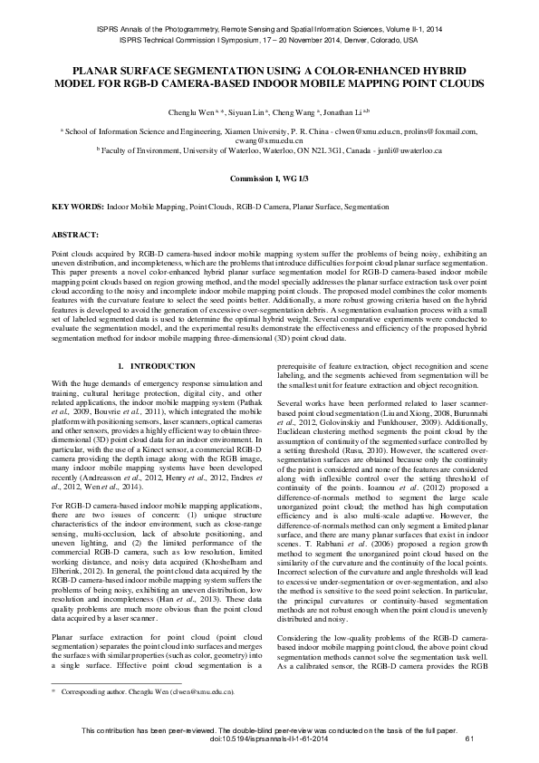 (PDF) Planar surface segmentation using a color-enhanced hybrid model for RGB-D camera-based ...