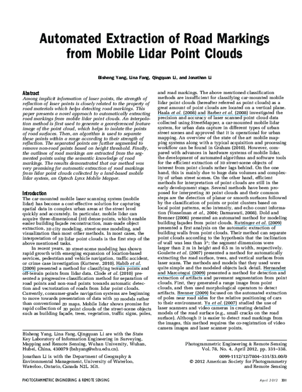 Pdf Automated Extraction Of Road Markings From Mobile Lidar Point Clouds