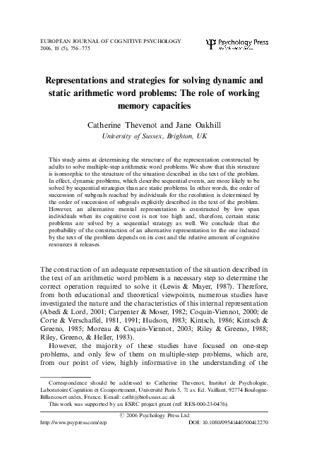 (PDF) Representations and strategies for solving dynamic and static arithmetic word problems ...