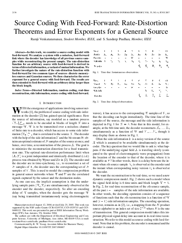 Pdf Source Coding With Feed Forward Rate Distortion Theorems And