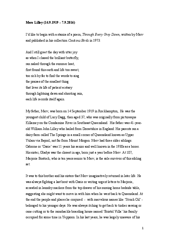 (PDF) Merv Lilley Eulogy