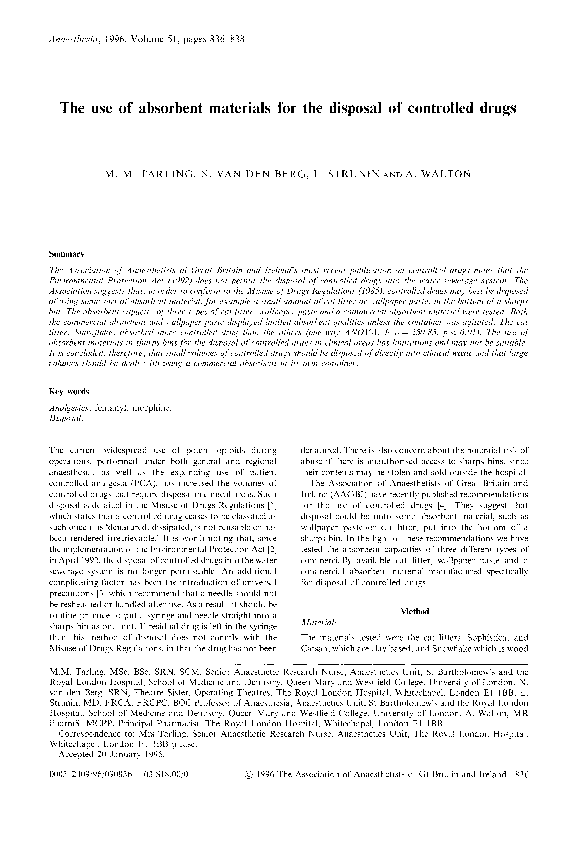 (PDF) The use of absorbent materials for the disposal of controlled drugs