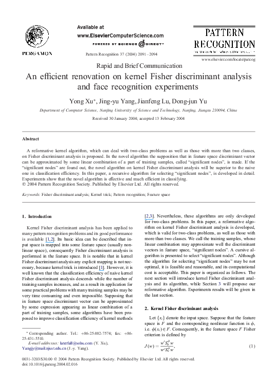 (PDF) An efficient renovation on kernel Fisher discriminant analysis and face recognition ...