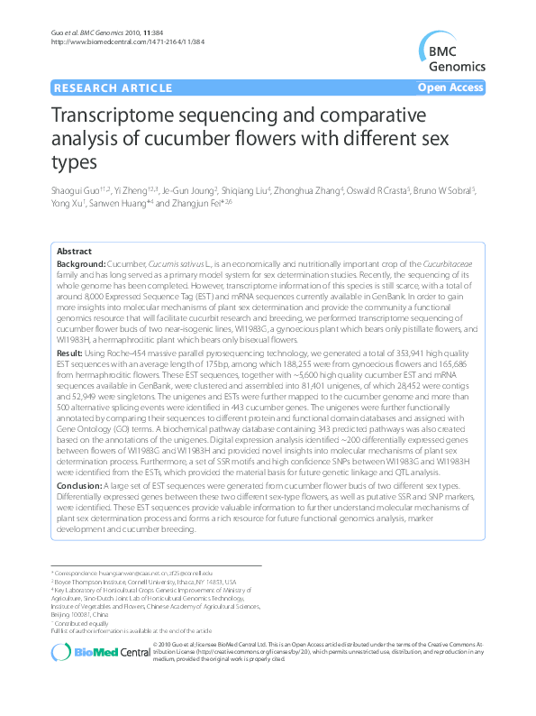 Pdf Transcriptome Sequencing And Comparative Analysis Of Cucumber