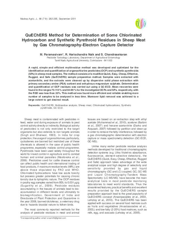 (PDF) QuEChERS Method for Determination of Some Chlorinated Hydrocarbon ...