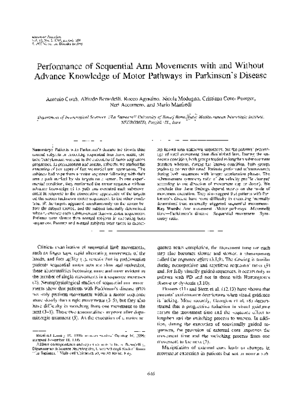 (PDF) Performance of sequential arm movements with and without advance ...