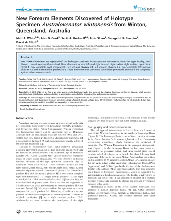 (PDF) New Forearm Elements Discovered of Holotype Specimen ...