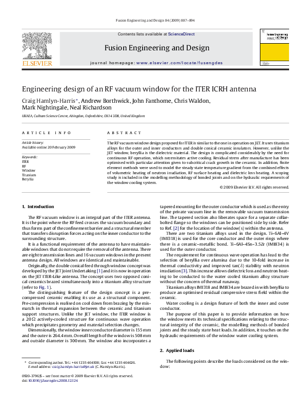 (PDF) Engineering design of an RF vacuum window for the ITER ICRH antenna