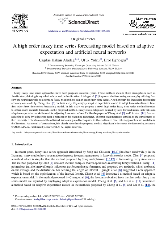 Pdf A High Order Fuzzy Time Series Forecasting Model Based On