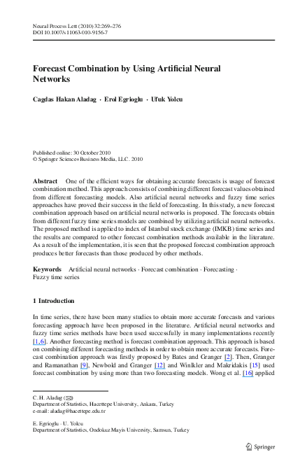 Pdf Forecast Combination By Using Artificial Neural Networks