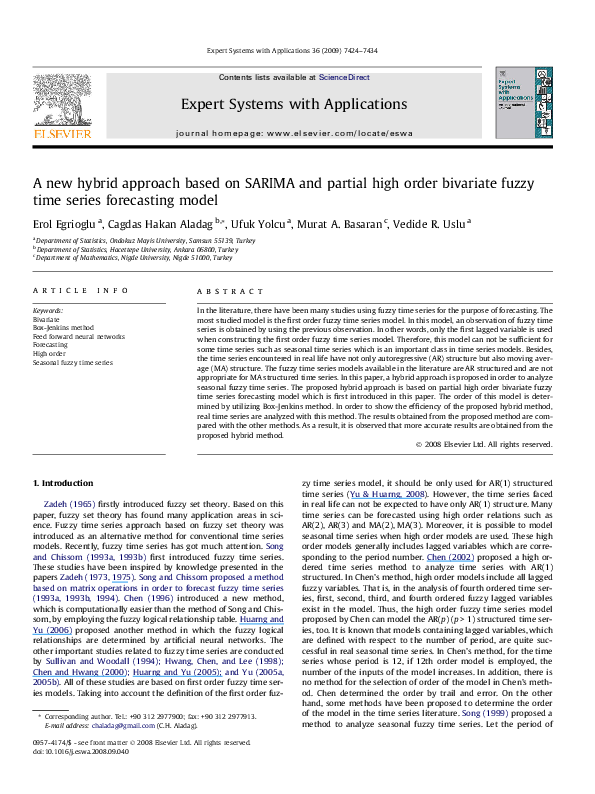 Pdf A New Hybrid Approach Based On Sarima And Partial High Order Bivariate Fuzzy Time Series