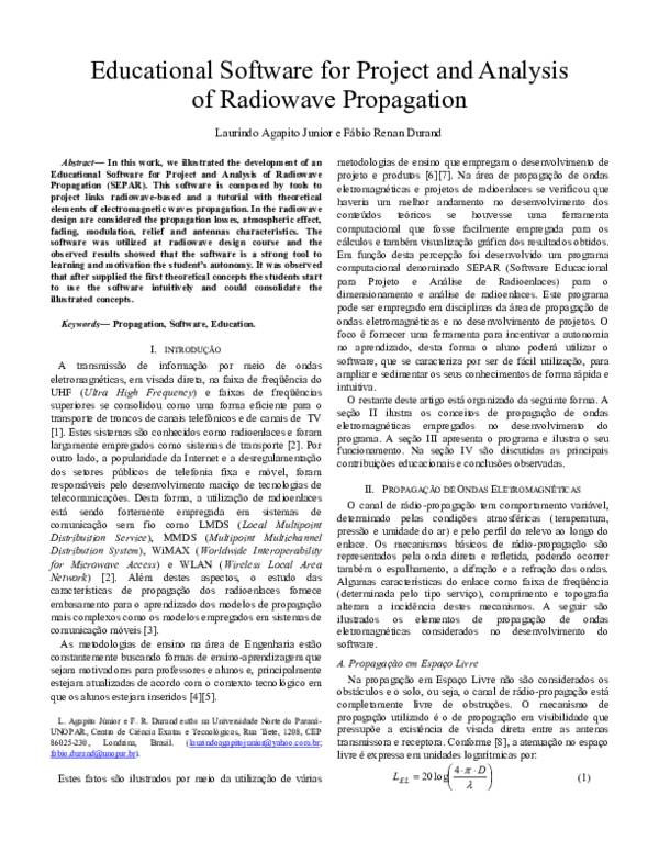 Pdf Educational Software For Project And Analysis Of Radiowave Propagation