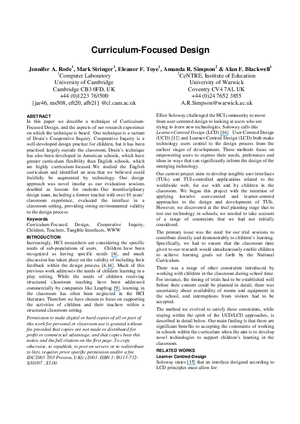 (PDF) Curriculum-focused design