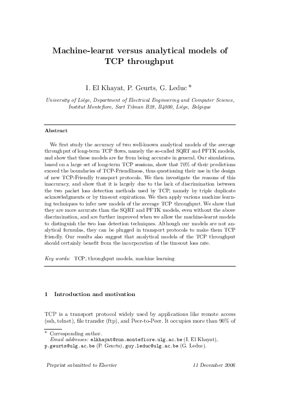 Pdf Machine Learnt Versus Analytical Models Of Tcp Throughput