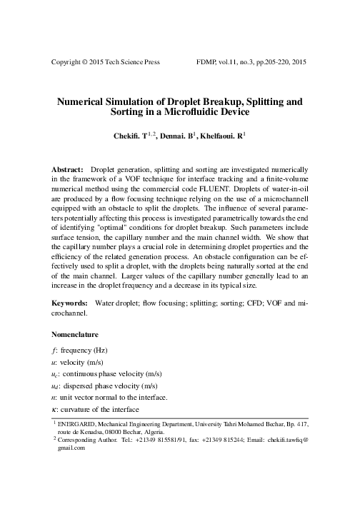Pdf Numerical Simulation Of Droplet Breakup Splitting And Sorting In A Microfluidic Device