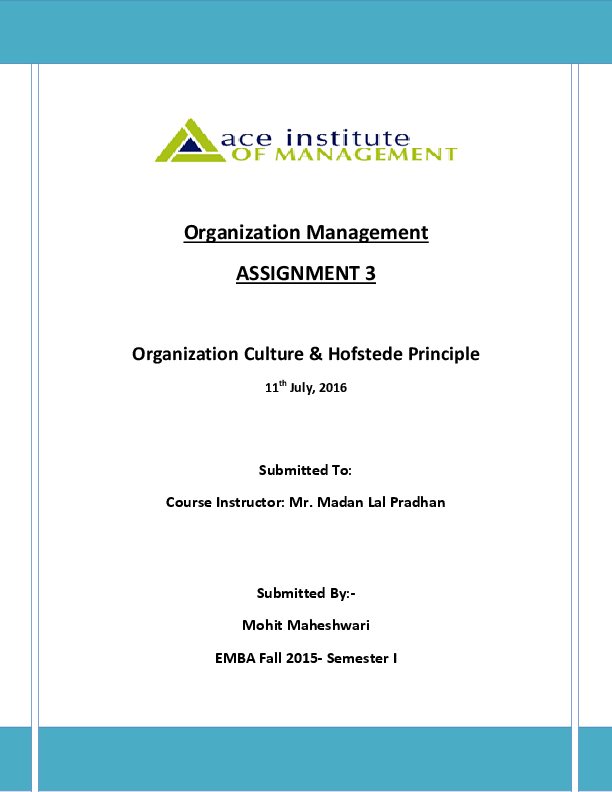 (PDF) Organization Management ASSIGNMENT 3 Organization Culture ...