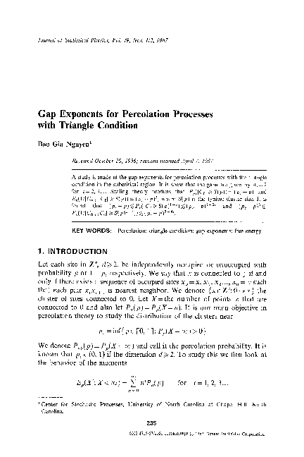 (PDF) Gap exponents for percolation processes with triangle condition