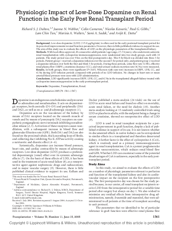 (PDF) Physiologic Impact of Low-Dose Dopamine on Renal Function in the ...