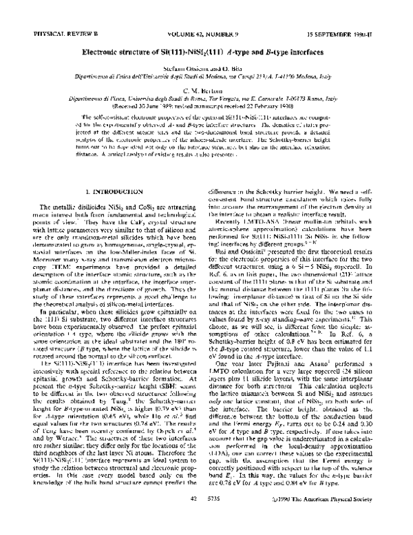 (PDF) Electronic structure of Si(111)NiSi2(111) A-type and B-type ...