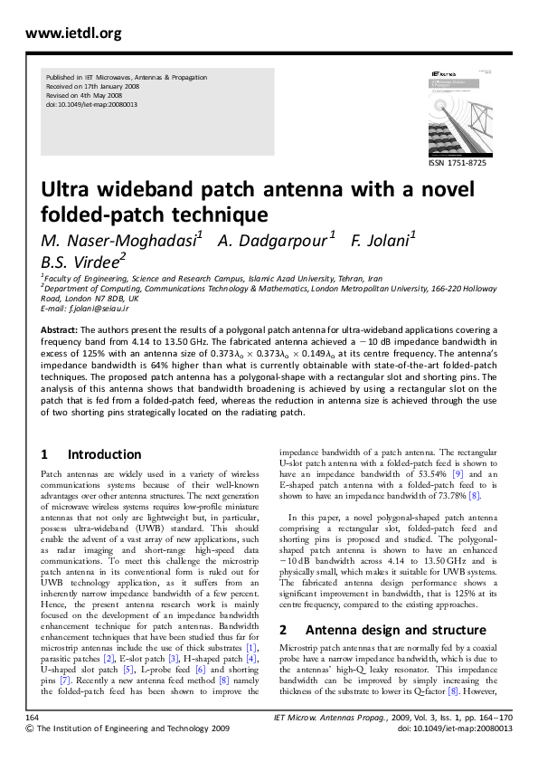 (PDF) Ultra wideband patch antenna with a novel folded-patch technique