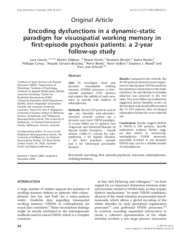 (PDF) Encoding dysfunctions in a dynamic-static paradigm for visuospatial working memory in ...