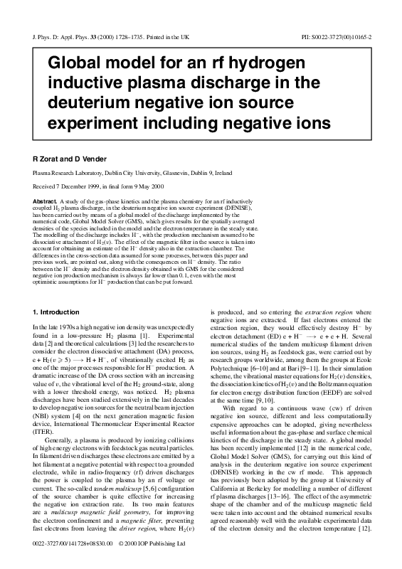 (PDF) Global model for an rf hydrogen inductive plasma discharge in the deuterium negative ion ...