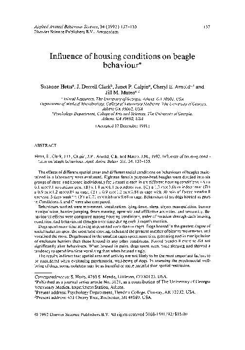 (PDF) Influence of housing conditions on beagle behaviour
