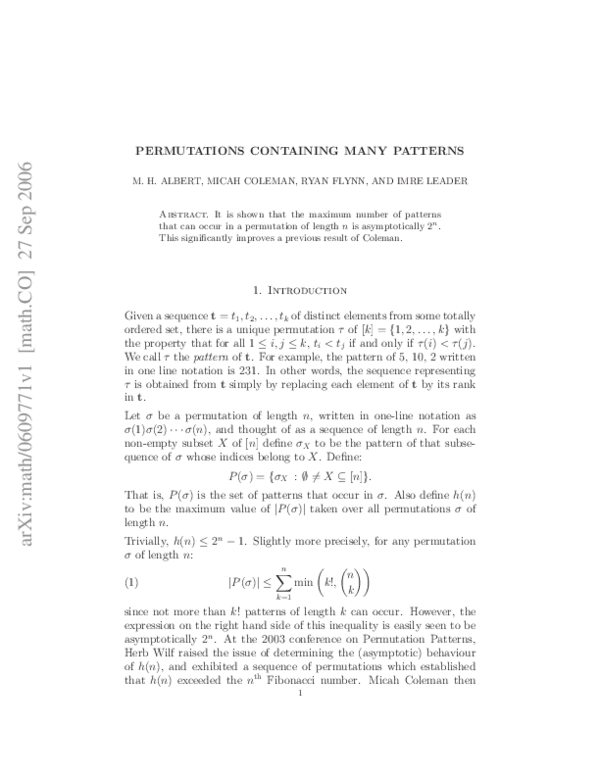 (PDF) Permutations Containing Many Patterns | Micah Coleman - Academia.edu