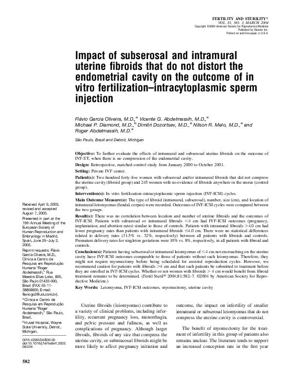 (PDF) Impact of subserosal and intramural uterine fibroids that do not ...