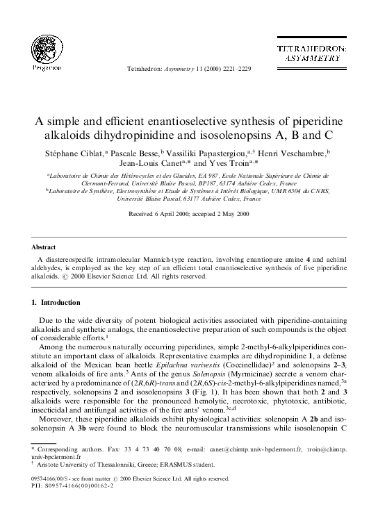 (PDF) A simple and efficient enantioselective synthesis of piperidine ...