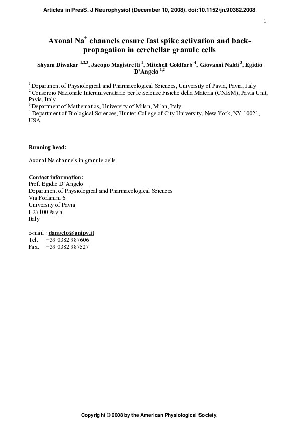 (PDF) Axonal Na+ Channels Ensure Fast Spike Activation and Back-Propagation in Cerebellar ...