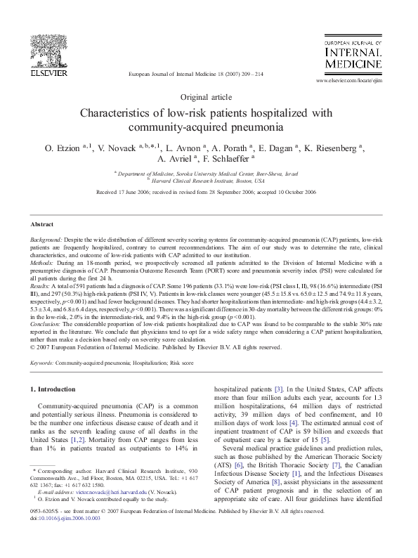 (PDF) Characteristics of low-risk patients hospitalized with community ...