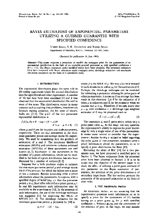 (PDF) Bayes estimators of exponential parameters utilizing a guessed guarantee with specified ...