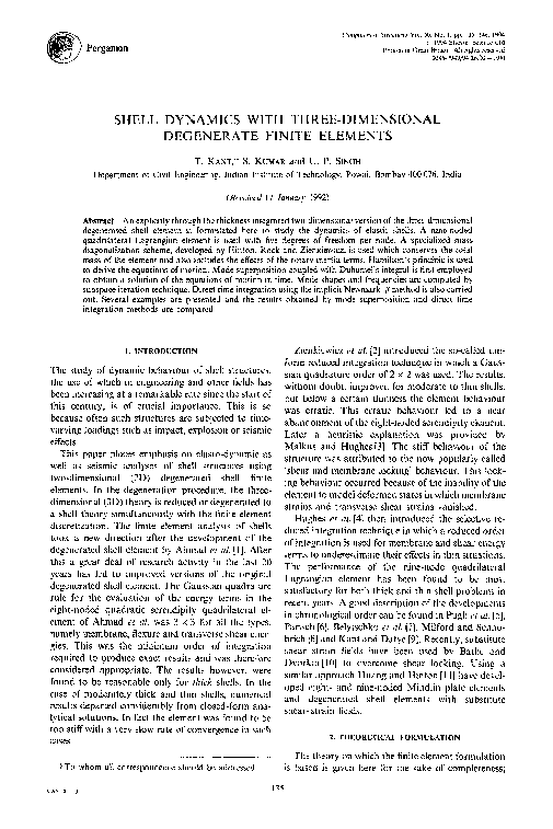 (PDF) Shell dynamics with three-dimensional degenerate finite elements