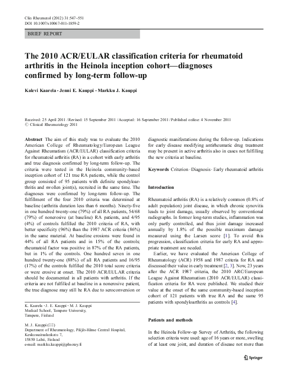 (PDF) The 2010 ACR/EULAR classification criteria for rheumatoid ...