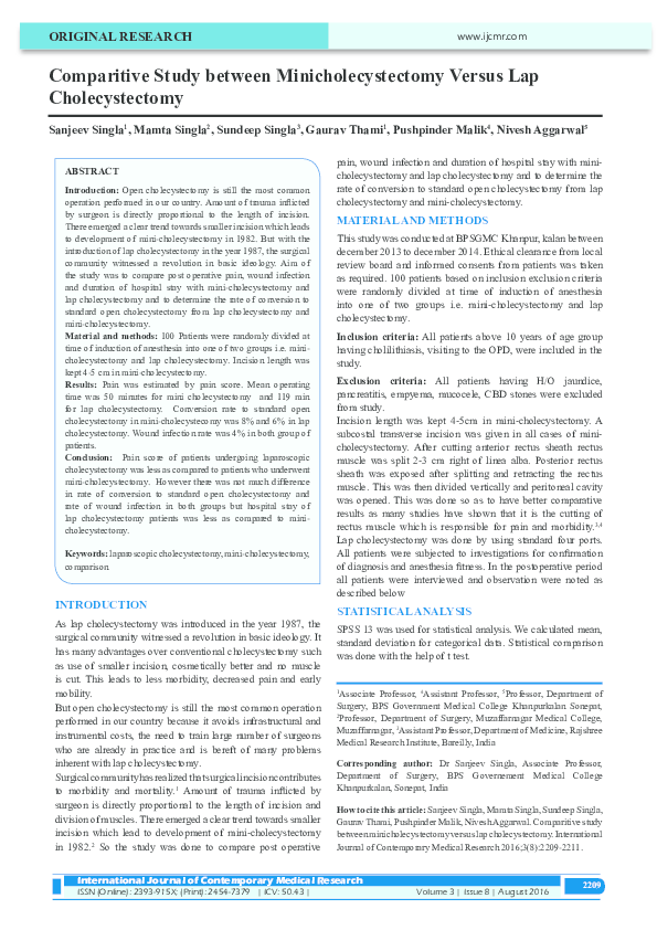 (PDF) Revisiting Mini-Cholecystectomy in Laparoscopic Era – A ...