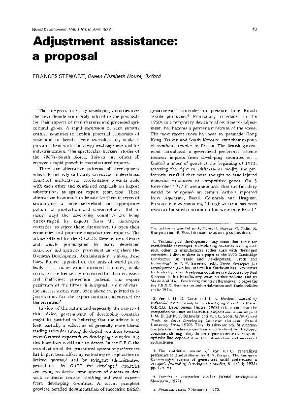 (PDF) Adjustment assistance: a proposal | Frances Stewart - Academia.edu