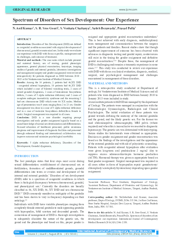 Pdf Spectrum Of Disorders Of Sex Development Our Experience
