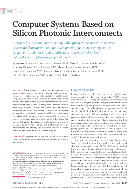 (PDF) Computer Systems Based on Silicon Photonic Interconnects
