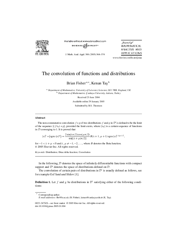 (PDF) The convolution of functions and distributions