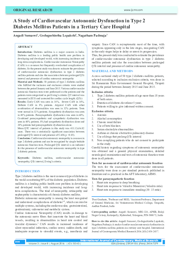 (PDF) A Study of Cardiovascular Autonomic Dysfunction in Type 2 ...