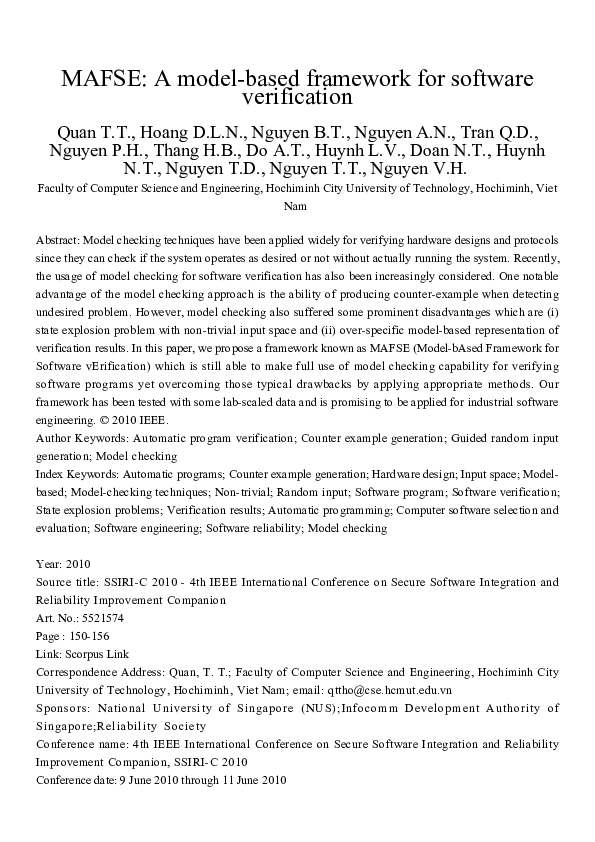 (PDF) MAFSE: A Model-Based Framework for Software Verification